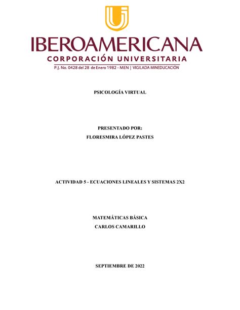 Actividad Ecuaciones Lineales Y Sistemas X Final Psicolog A