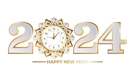 3d de lujo dorado 2024 feliz año nuevo texto con oro reloj ornamento
