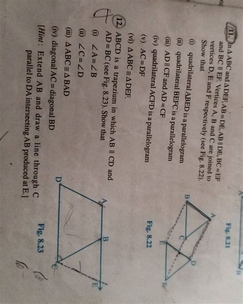 11 In ABC And DEF AB DE ABDE BC EF And BCEF Vertices A B And C Are