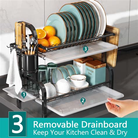 2 Tier Dish Rack And Drainboard Set Romision 304 Stainless Steel Dish
