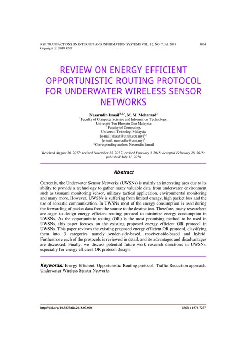pdf review on energy efficient opportunistic routing protocol for underwater wireless sensor