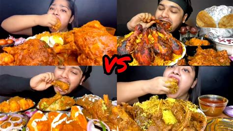 ASMR EATING SPICY CHICKEN BIRIYANI MUTTON CURRY MADDY EATS VS BHARAT