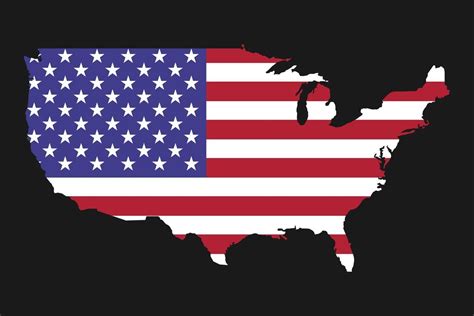 Silueta De Mapa De Estados Unidos Con Bandera Sobre Fondo Negro 3330897