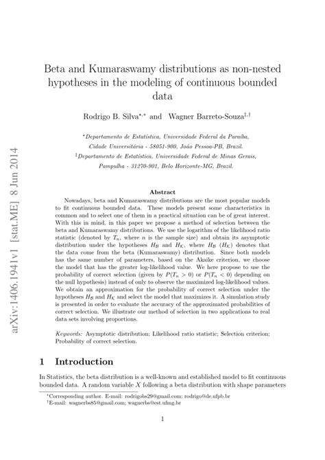 pdf beta and kumaraswamy distributions as non nested hypotheses in the modeling of continuous