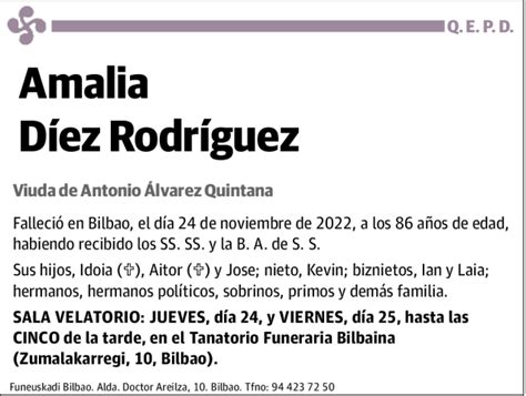 Amalia Díez Rodríguez Esquela Necrológica El Correo