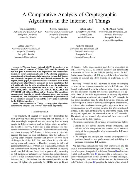 pdf a comparative analysis of cryptographic algorithms in the internet of things