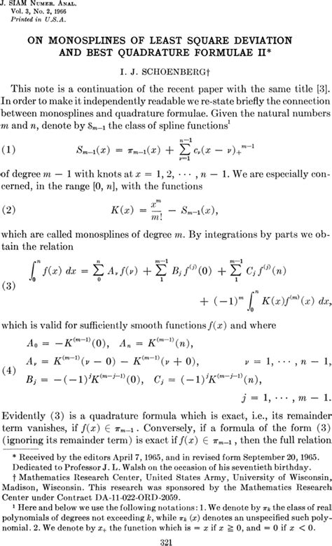 on monosplines of least square deviation and best quadrature formulae ii siam journal on