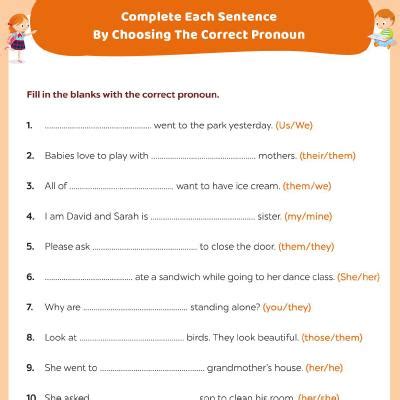Fill The Blanks With Correct Pronoun