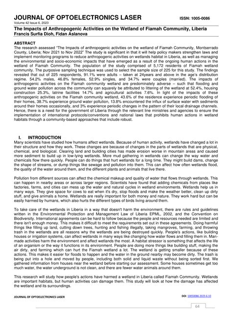pdf journal of optoelectronics laser the impacts of anthropogenic activities on the wetland of