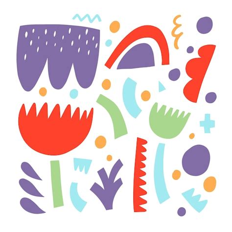 Elementos de doodle abstrato estilo colorido dos desenhos animados mão