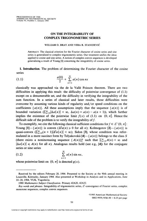 pdf on the integrability of complex trigonometric series