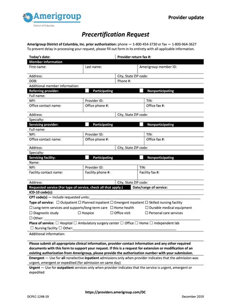 2019 2024 Form DC Amerigroup Precertification Request Fill Online