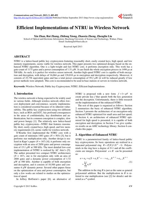 pdf efficient implementations of ntru in wireless network