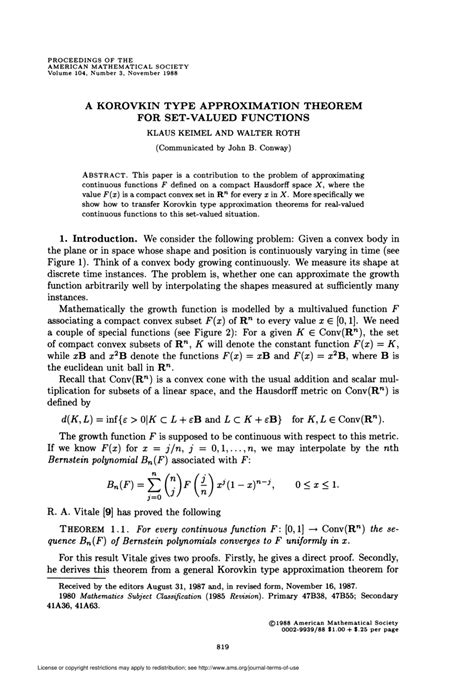 pdf a korovkin type approximation theorem for set valued functions