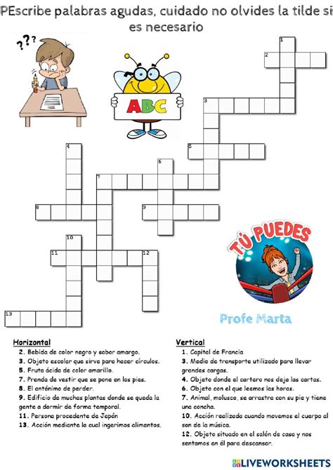 Crucigrama De Palabras Agudas Worksheet Palabras Agudas Crucigramas