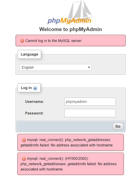 mysql phpmyadmin error no address associated with hostname in docker stack overflow