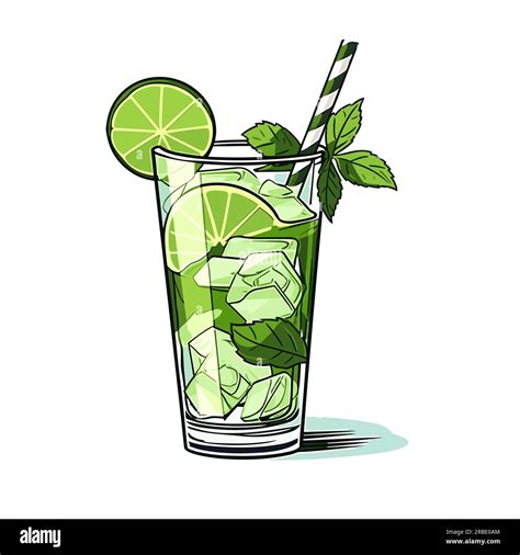 Mojito Mojito Cocktail Hand Drawn Comic Illustration Vector Doodle