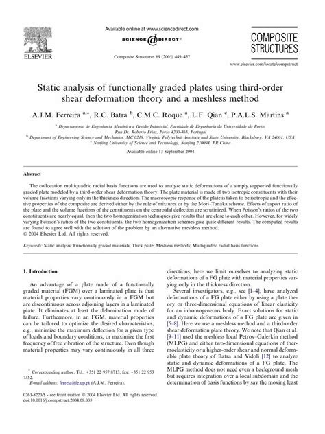 pdf static analysis of functionally graded plates using third order shear deformation theory