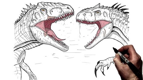 How To Draw Giganotosaurus Vs Indominus Rex Step By Step Jurassic The