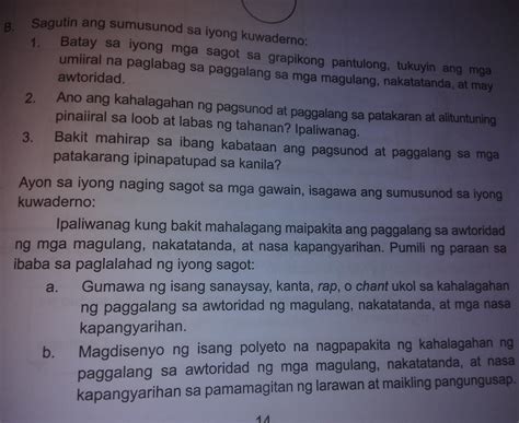 B Sagutin Ang Mga Sumusunod Ng Iyong Kuwaderno 1 Batay Sa Iyong Mga