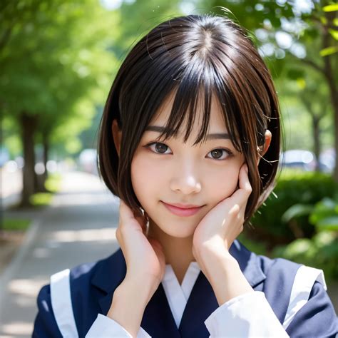青と白の制服を着たアラビアのアジア人女性が写真のポーズをとっている Seaart Ai