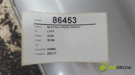 AUDI 80 B4 1993 66kW 1984 blatník přední část pravý LY7T EkoDily cz