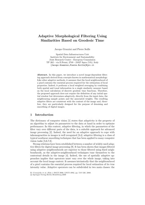 pdf adaptive morphological filtering using similarities based on geodesic time