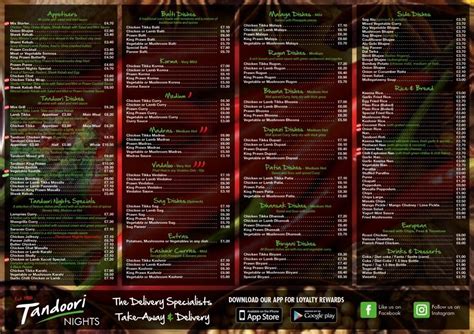 Menu At Tandoori Nights Fast Food Swindon