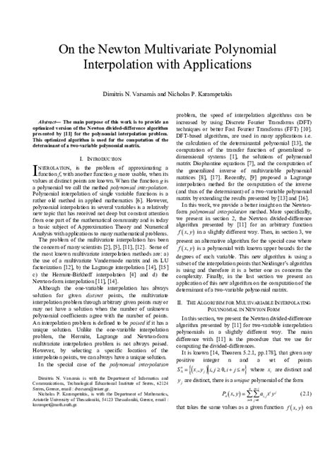 pdf on the newton multivariate polynomial interpolation with applications dimitris varsamis