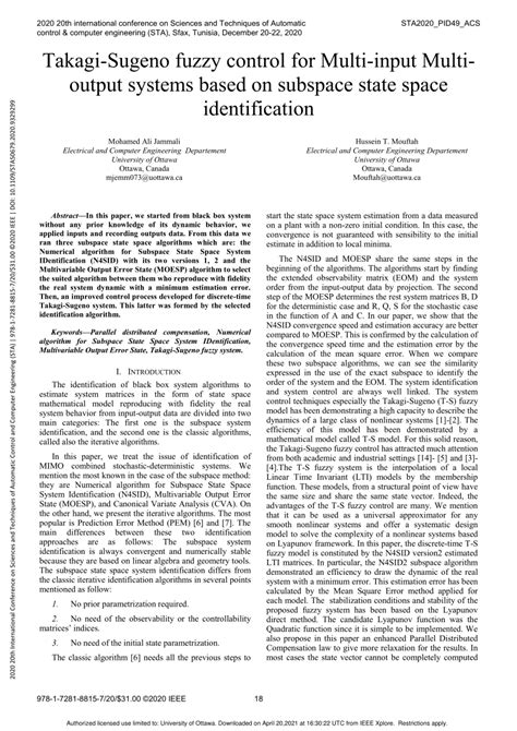 pdf takagi sugeno fuzzy control for multi input multi output systems based on subspace state