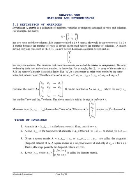 chapter 2 matrices and determinant pdf matrix mathematics determinant