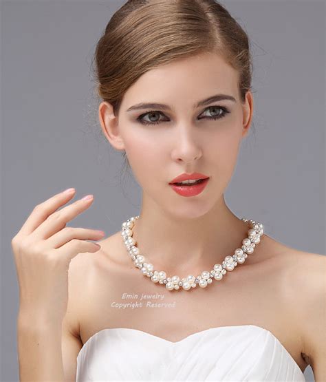 Wedding Necklace Bridal Jewelry Ivory White Pearls By Eminjewelry 68