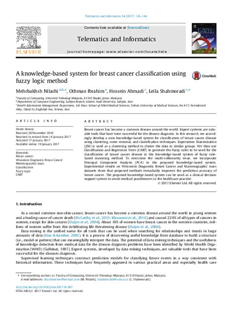 pdf a knowledge based system for breast cancer classification using fuzzy logic method leila