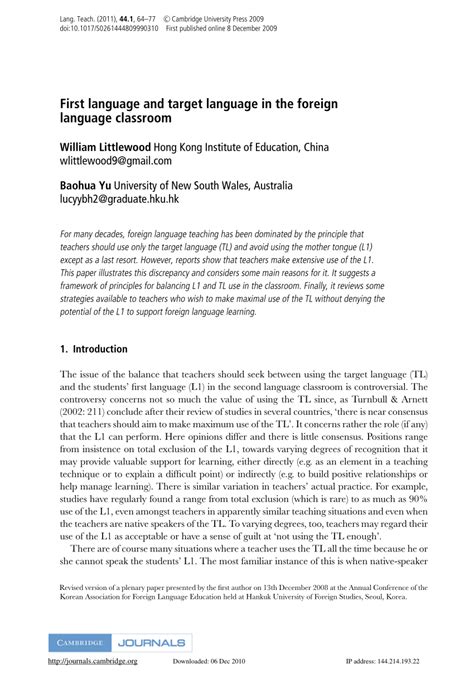 pdf first language and target language in the foreign language classroom