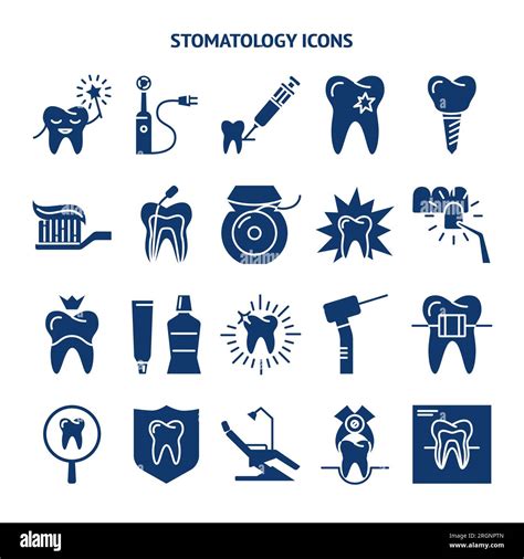 Stomatology And Orthodontics Silhouette Icon Set In Flat Style Teeth