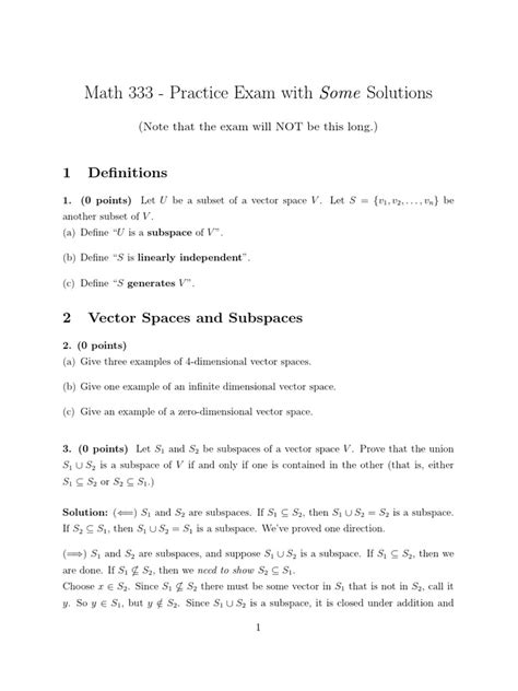 math 333 practice exam with some solutions 1 definitions pdf basis linear algebra