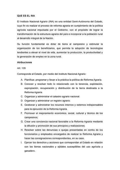 Ina Exposicion Que Es El Ina El Instituto Nacional Agrario Ina Es