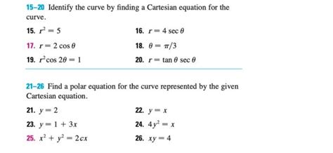 solved 15 20 identify the curve by finding a cartesian