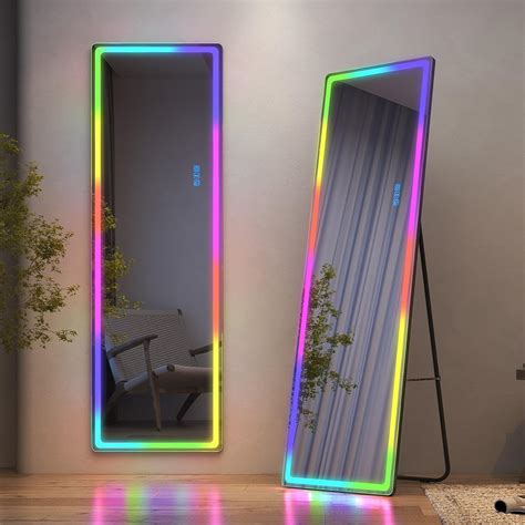 LVSOMT Miroir Sur Pied RVB 160 45 Cm Miroir Mural LED Grand Miroir