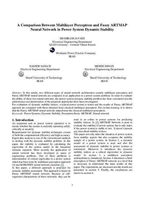 pdf a comparison between multilayer perceptron and fuzzy artmap neural network in power system