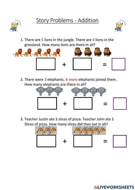 Story Problems Grade Easy Addition Worksheet Live Worksheets