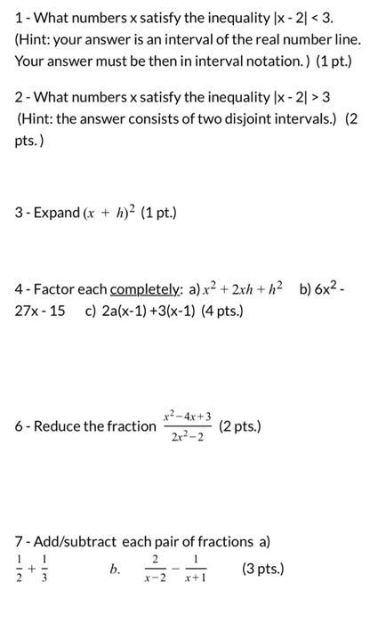 solved 1− what numbers x satisfy the inequality ∣x−2∣