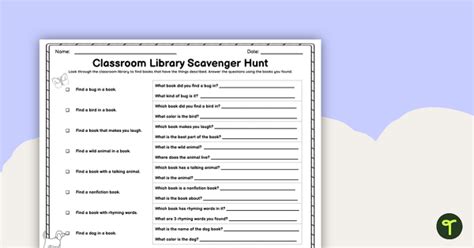 Library Scavenger Hunt Worksheet Teach Starter