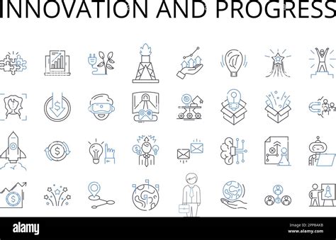 Innovation And Progress Line Icons Collection Improvement Advancement