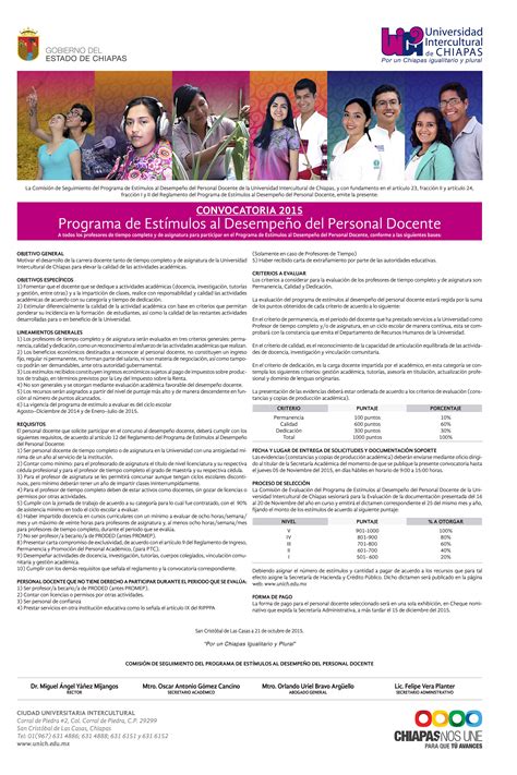 Convocatoria de Programa de Estímulos al Desempeño del Personal Docente