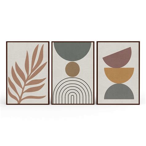 Kit 3 quadros retangulares Trio formas abstratas Liê Decor