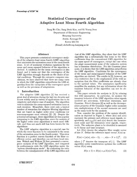 pdf statistical convergence of the adaptive least mean fourth algorithm