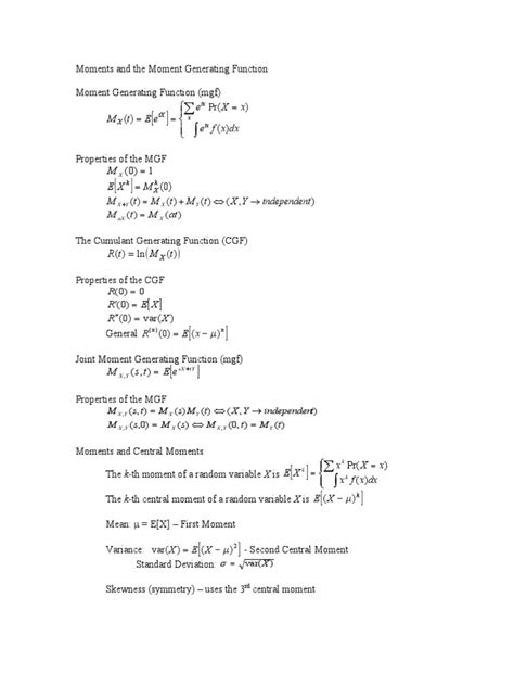 understanding moments moment generating functions and their properties for describing