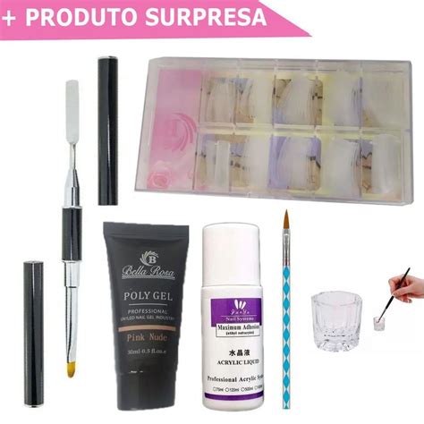 Polygel G Kit Profissional Molde F Bela Rosa Pincel Duplo Bella