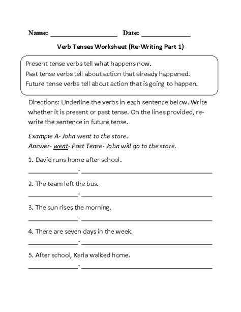 Tenses Worksheets For Grade 5 With Answers
